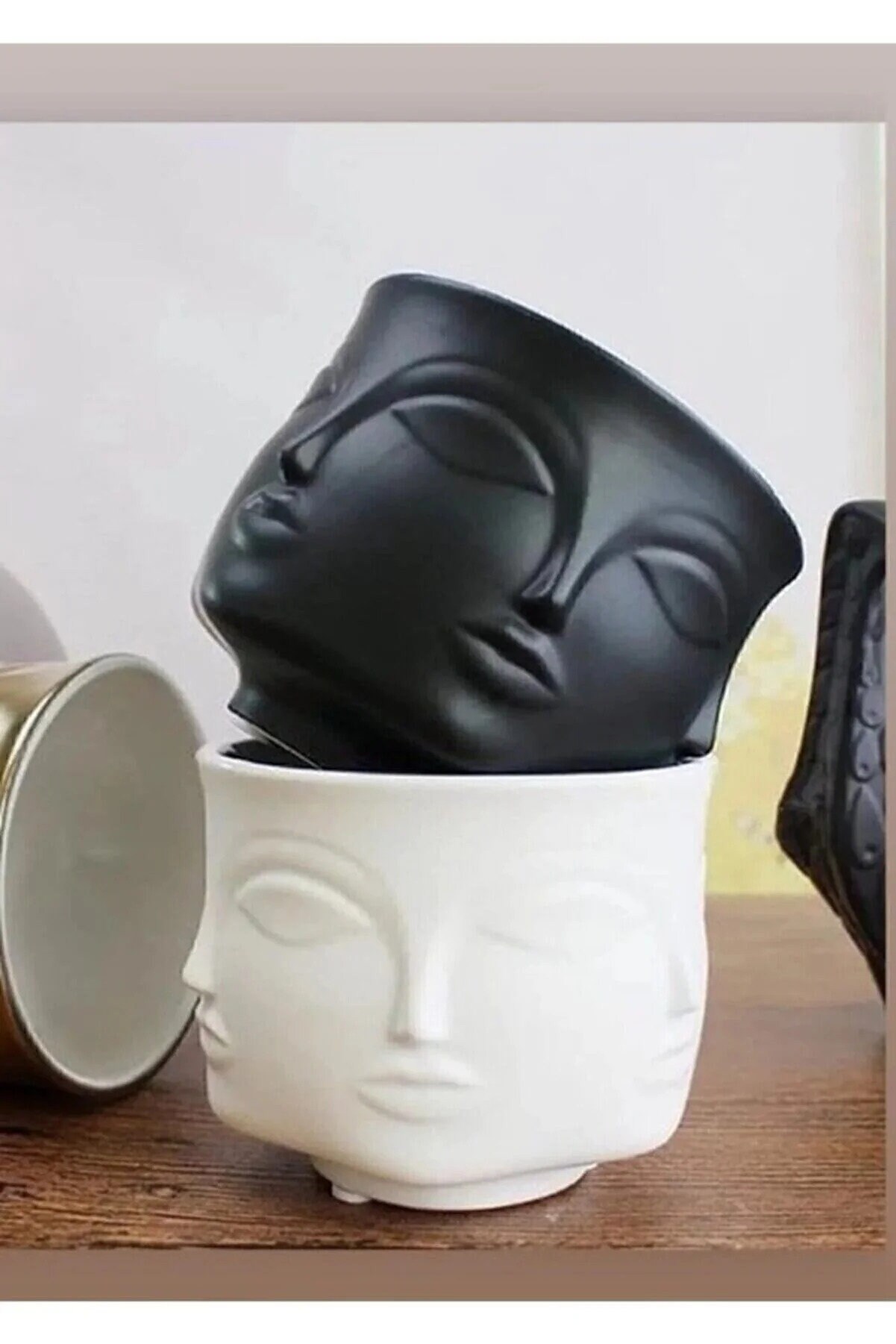 Dora Maar Musa Planter Vase Set of 2 Black & White Multiface - Etsy