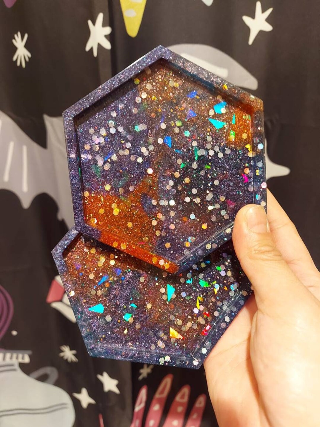 Purple and Gold Galaxy Nebula Hexagon Resin Coaster Set - Etsy