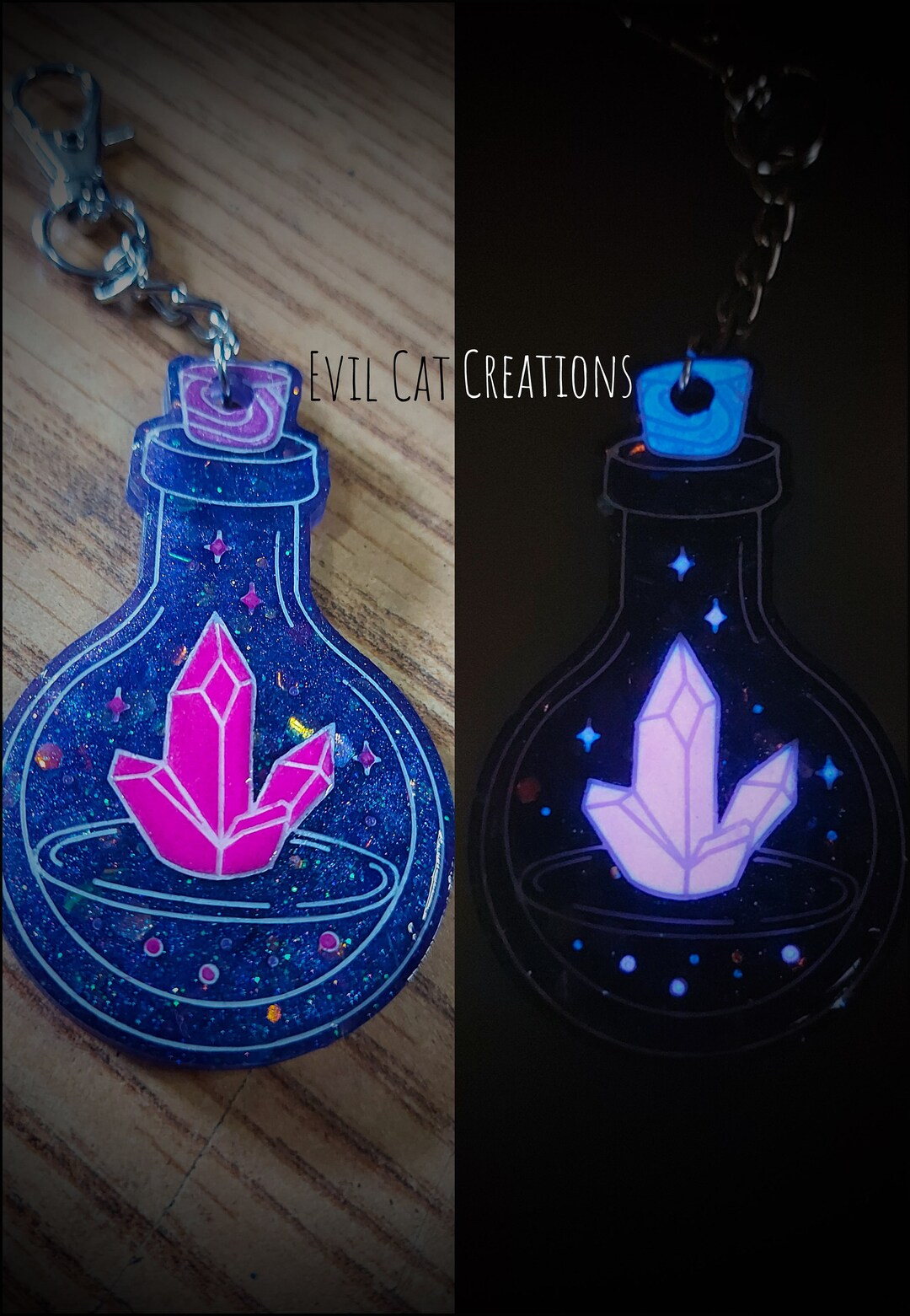 Potion Bottle Keychain Glow in the Dark Cosmic Pendant - Etsy