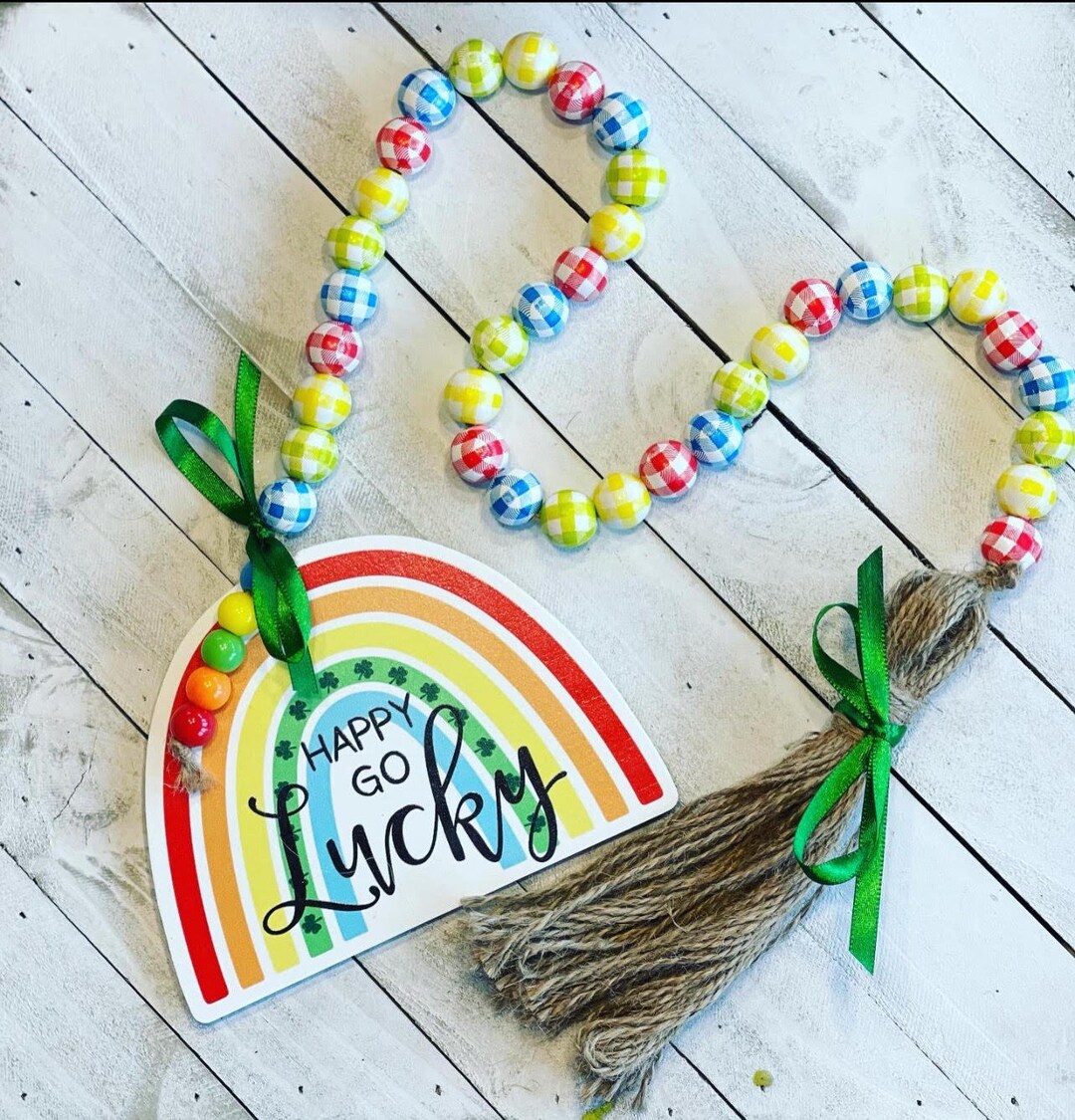 St. Patrick's Day Happy Go Lucky Rainbow Beaded Garland, Tiered Tray ...