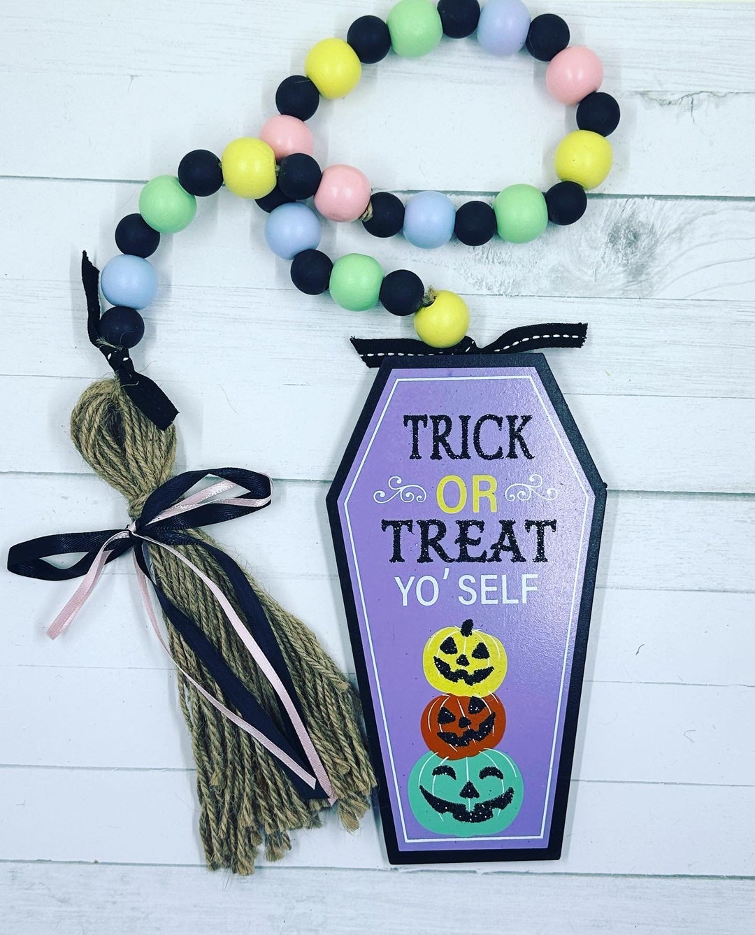 Halloween Trick or Treat Yo’ Self Pasteloween Buffalo Check Beaded ...