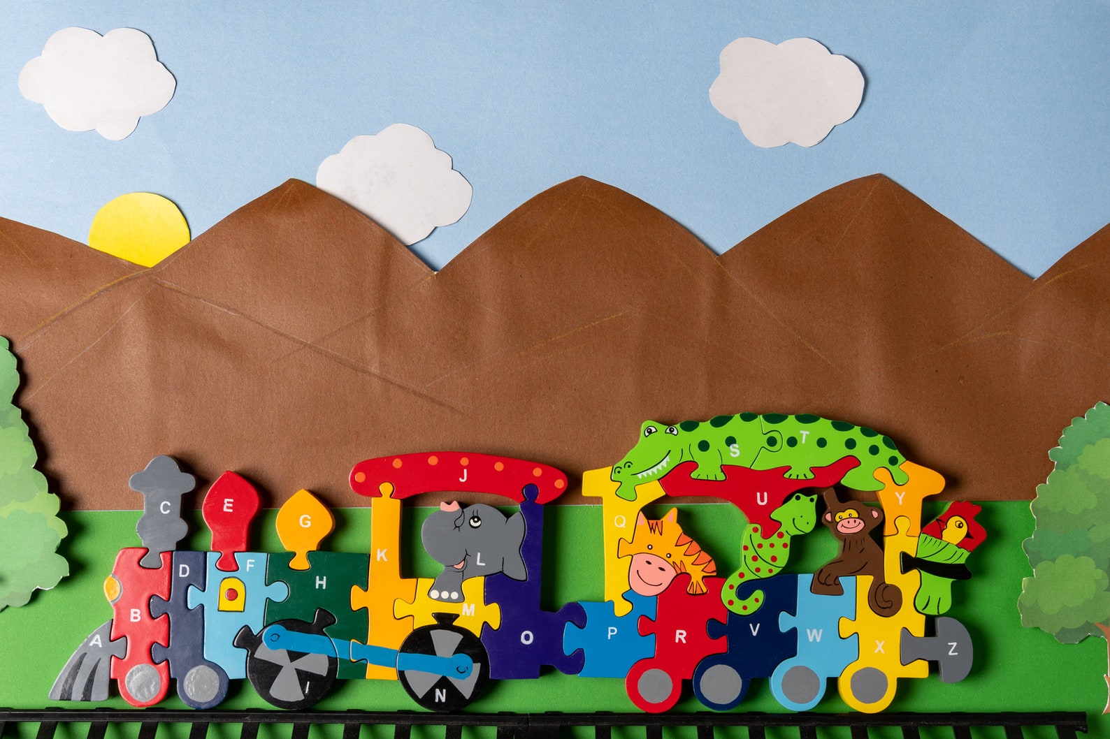 Wooden Animal Zoo Train Alphabet Puzzle | Etsy