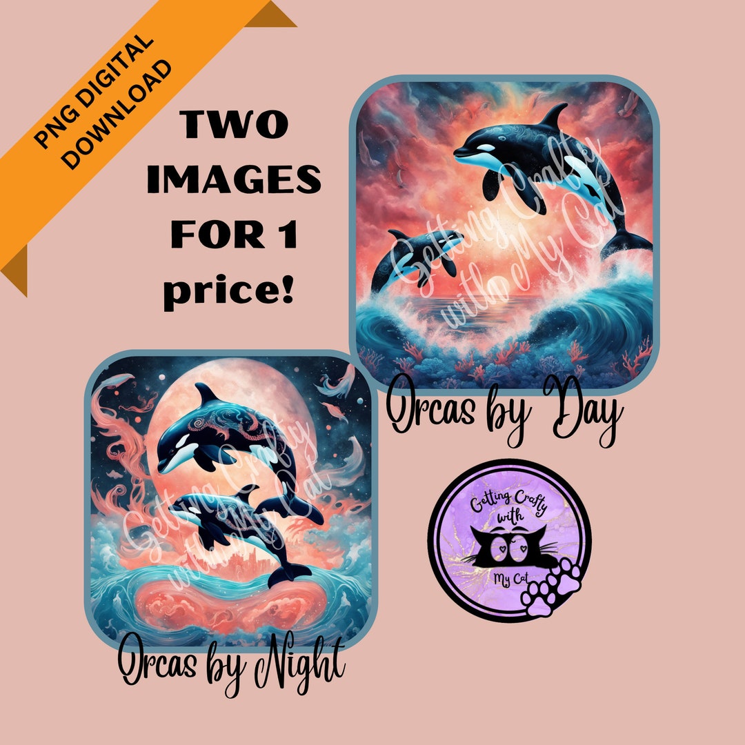 Digital Download 2 Images Orcas by Day and Night Screen Saver Orca ...