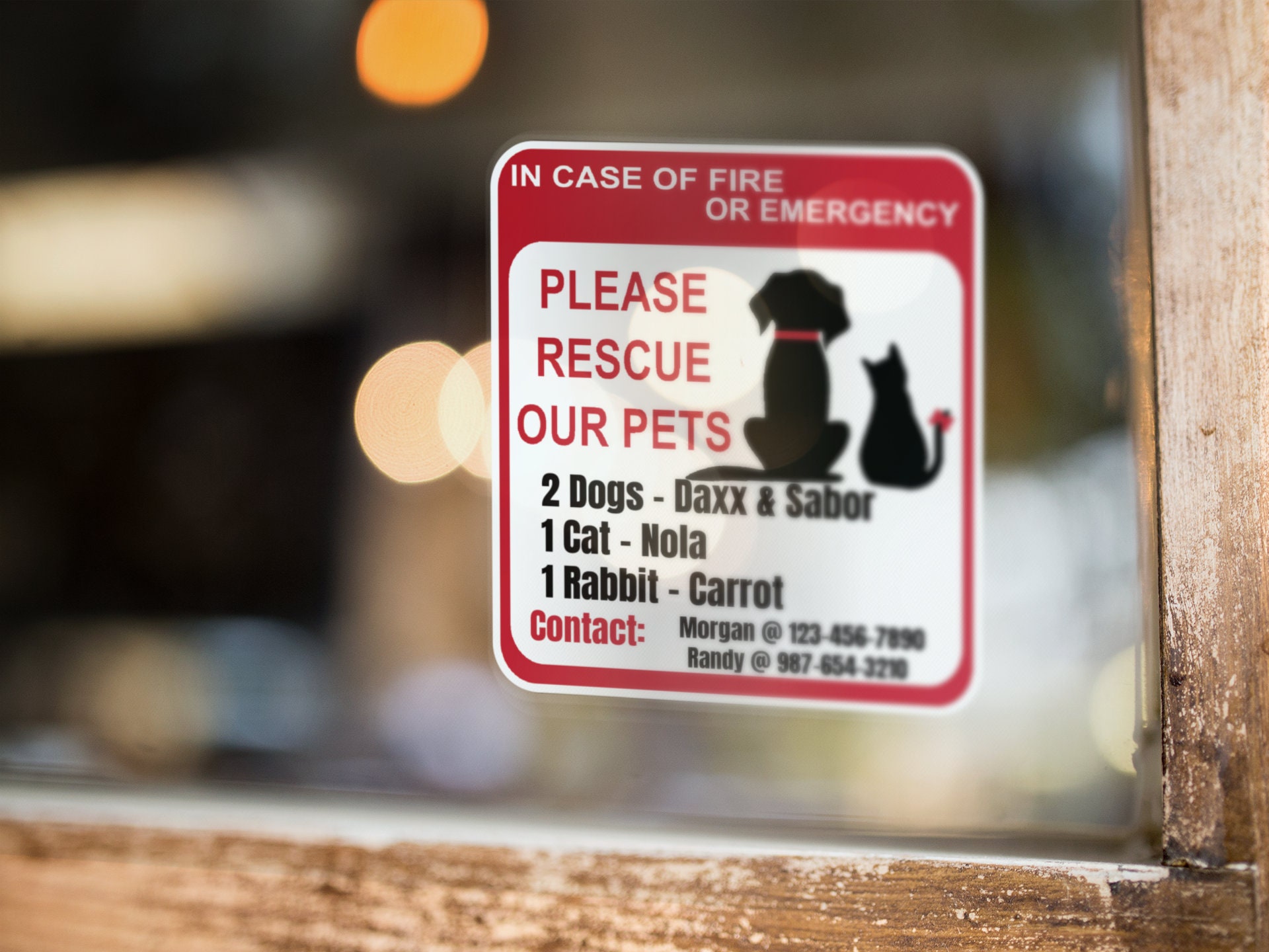 Custom in Case of Fire or Emergency Please Rescue Our Pets 5 Inch Front ...