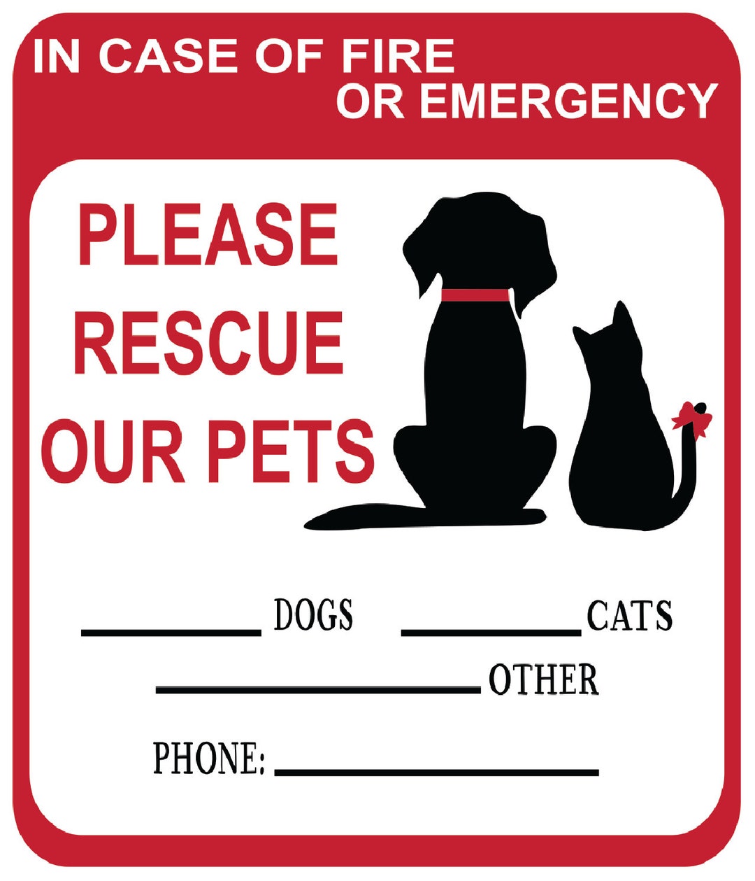 Pet Rescue Alert Sticker – in Case of Fire Emergency Vinyl Decal for ...