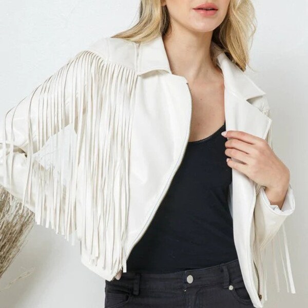 White Leather Jacket - Etsy