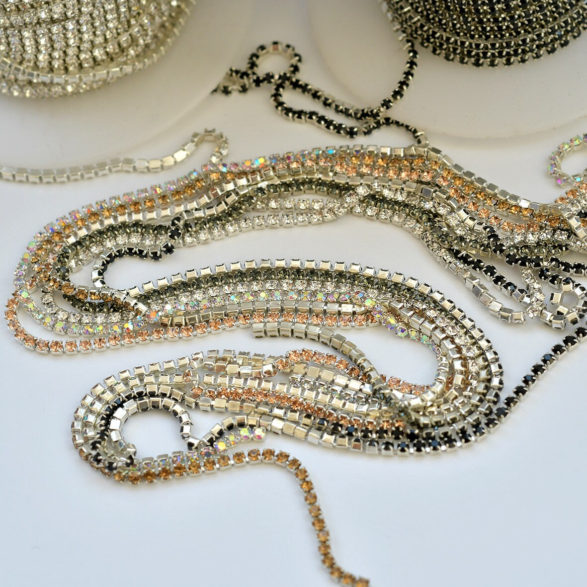 Sparse Rhinestone Chain by Yard, Silver Base 1.5*1.5 Mm, Multicolor SS4 ...