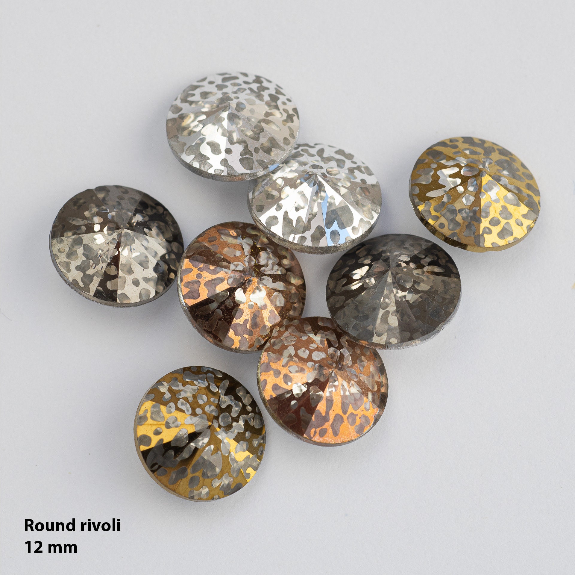 Round Patina Crystal Fancy Stone, 14mm Rivoli Patina Effect Crystal ...