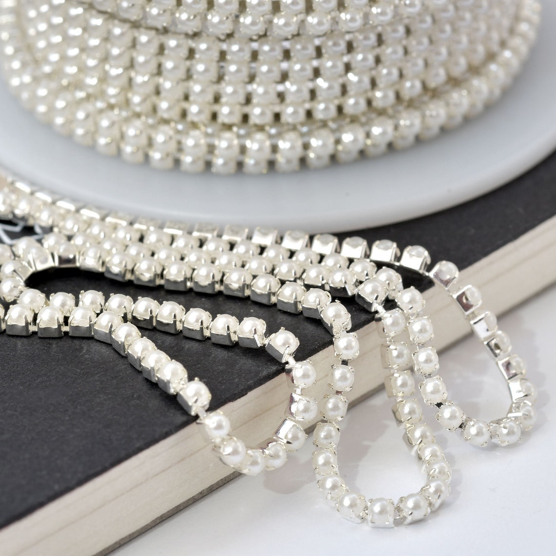 Pearl Rhinestone Chain SS6, Sparse 2mm Crystal Trim for Wedding ...