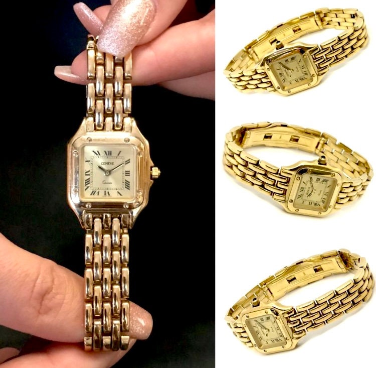 14k Gold Women Watch GENEVE With Crystal Sapphire - Etsy
