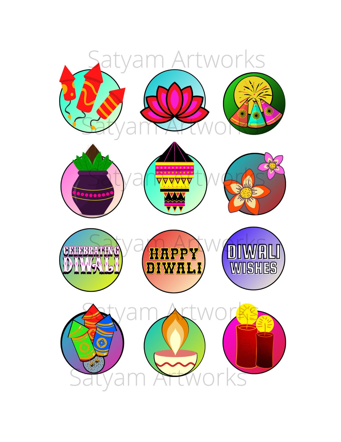 12 Assorted Diwali Cupcake Toppers, Diwali Decor, Diwali Party Props ...