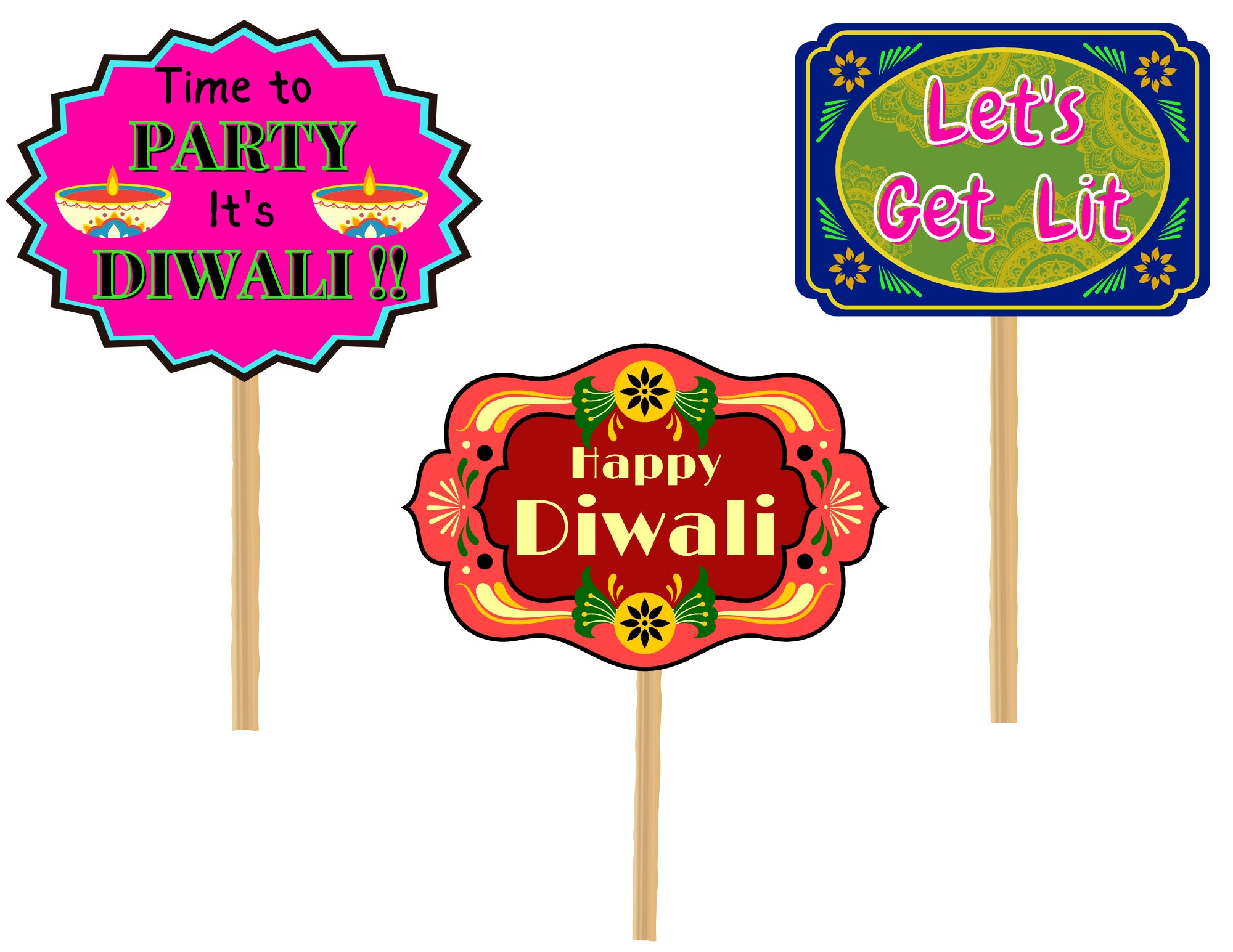 32 Diwali Themed Party Props Diwali Photo Booth Props Indian - Etsy UK