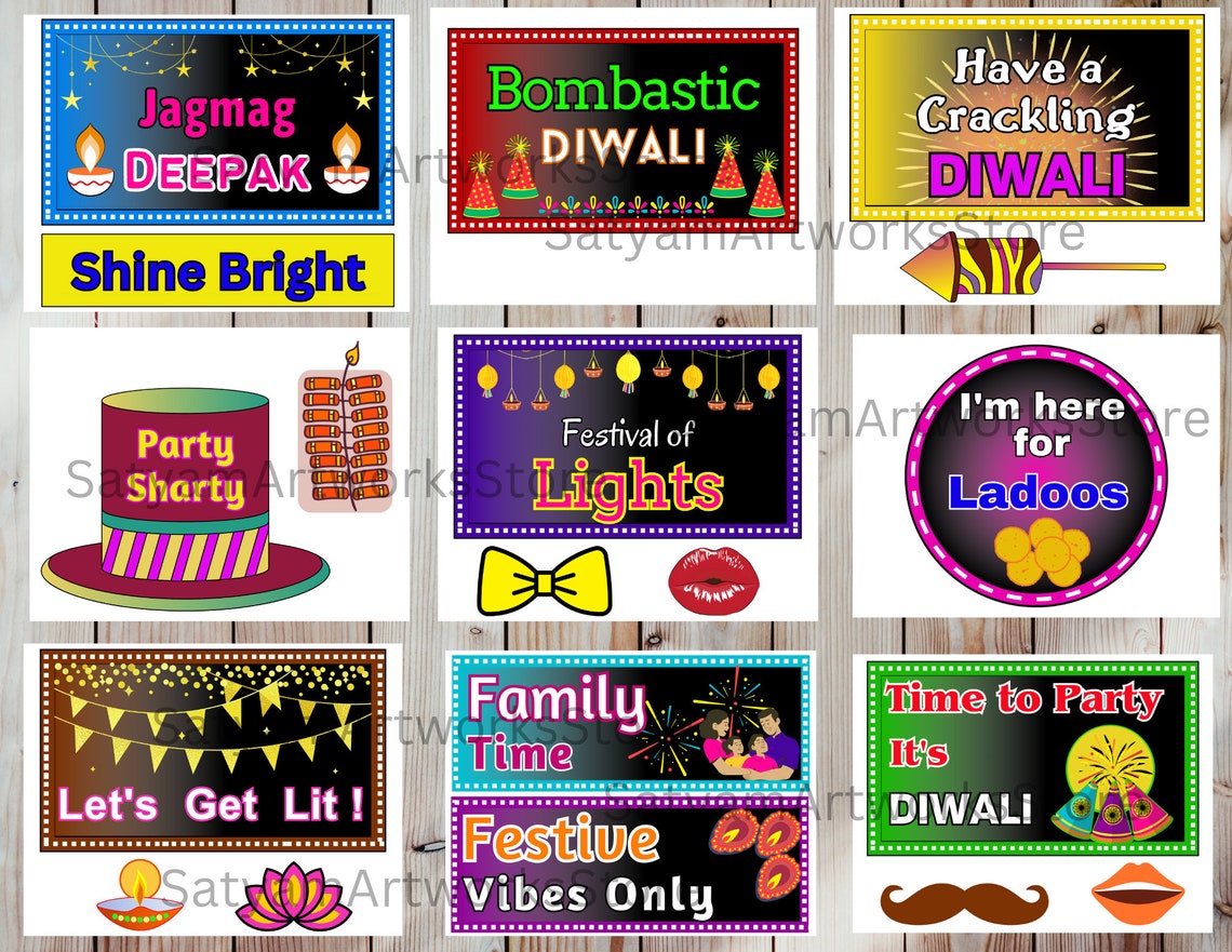 32 Diwali Themed Party Props, Diwali Photo Booth Props, Indian Festival ...