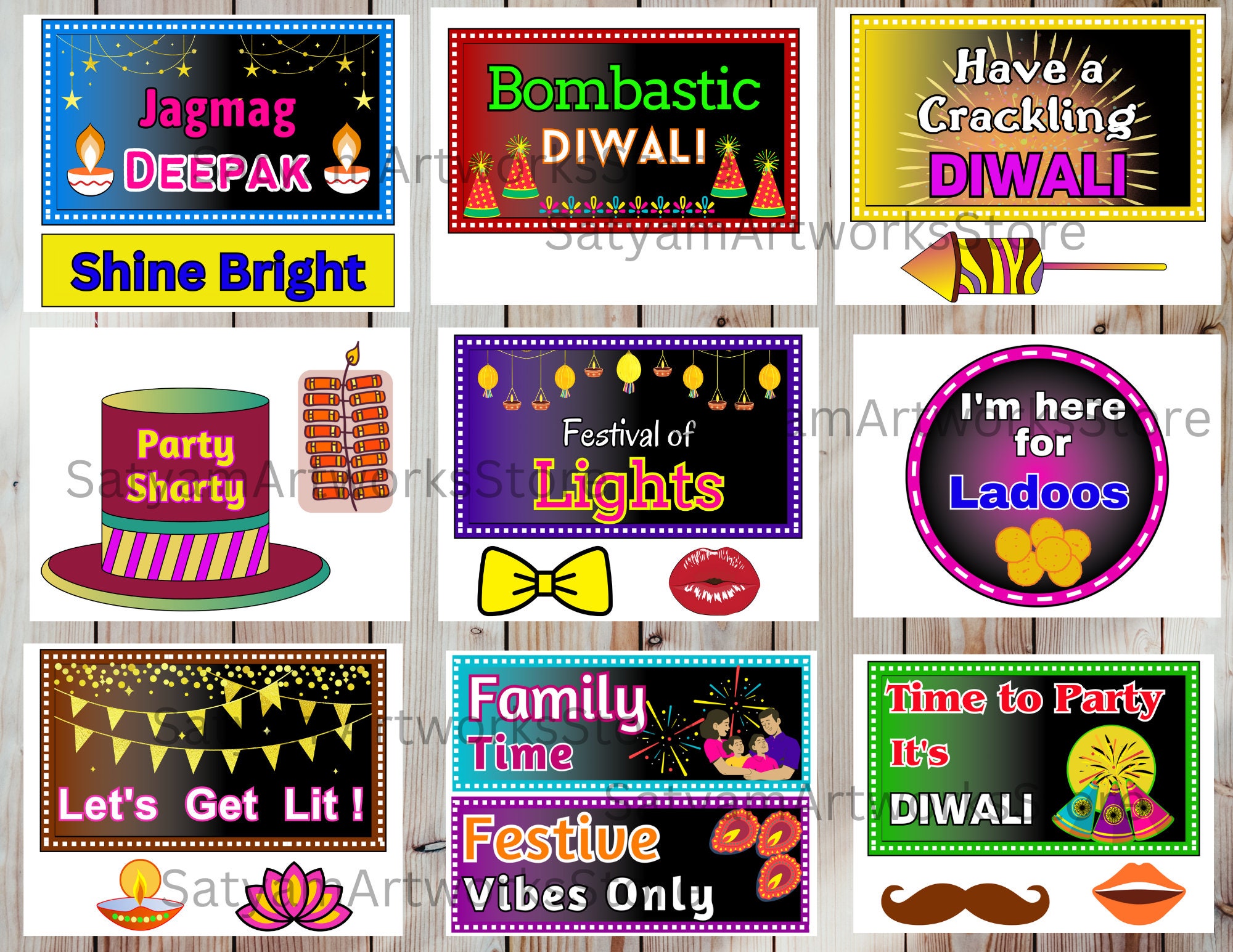 32 Diwali Themed Party Props, Diwali Photo Booth Props, Indian Festival ...