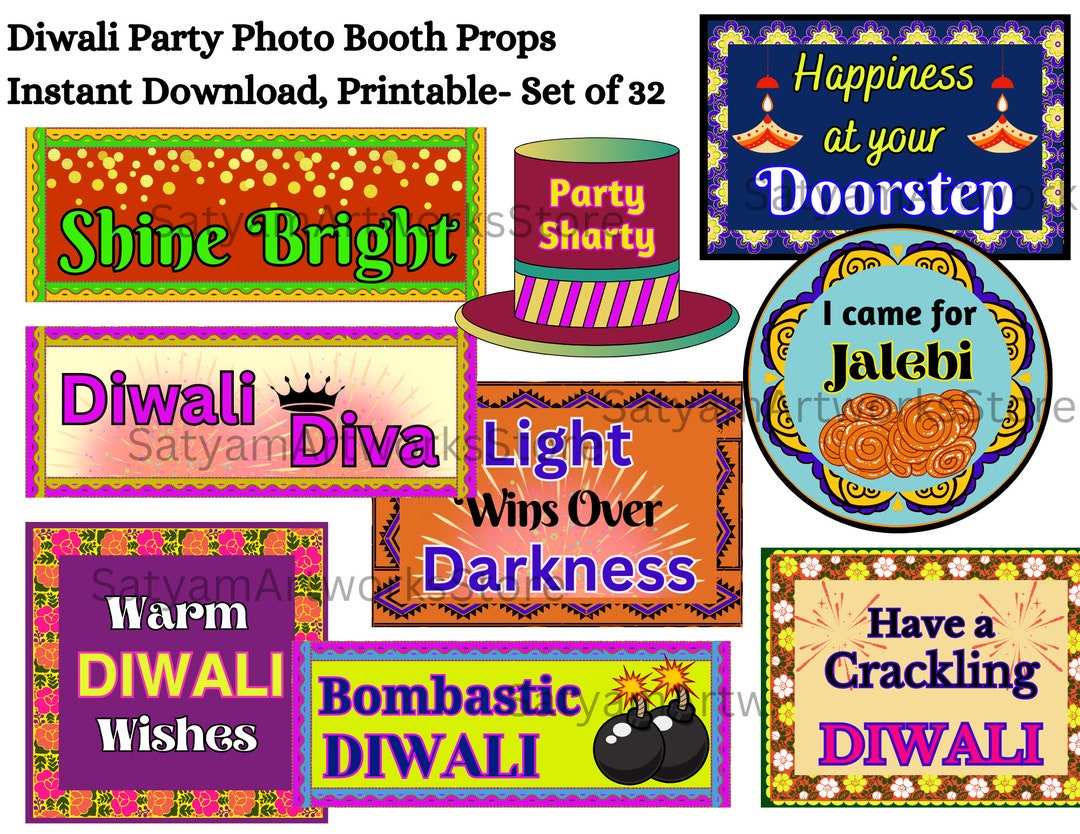 32 Diwali Themed Party Props, Diwali Photo Booth Props, Indian Festival ...