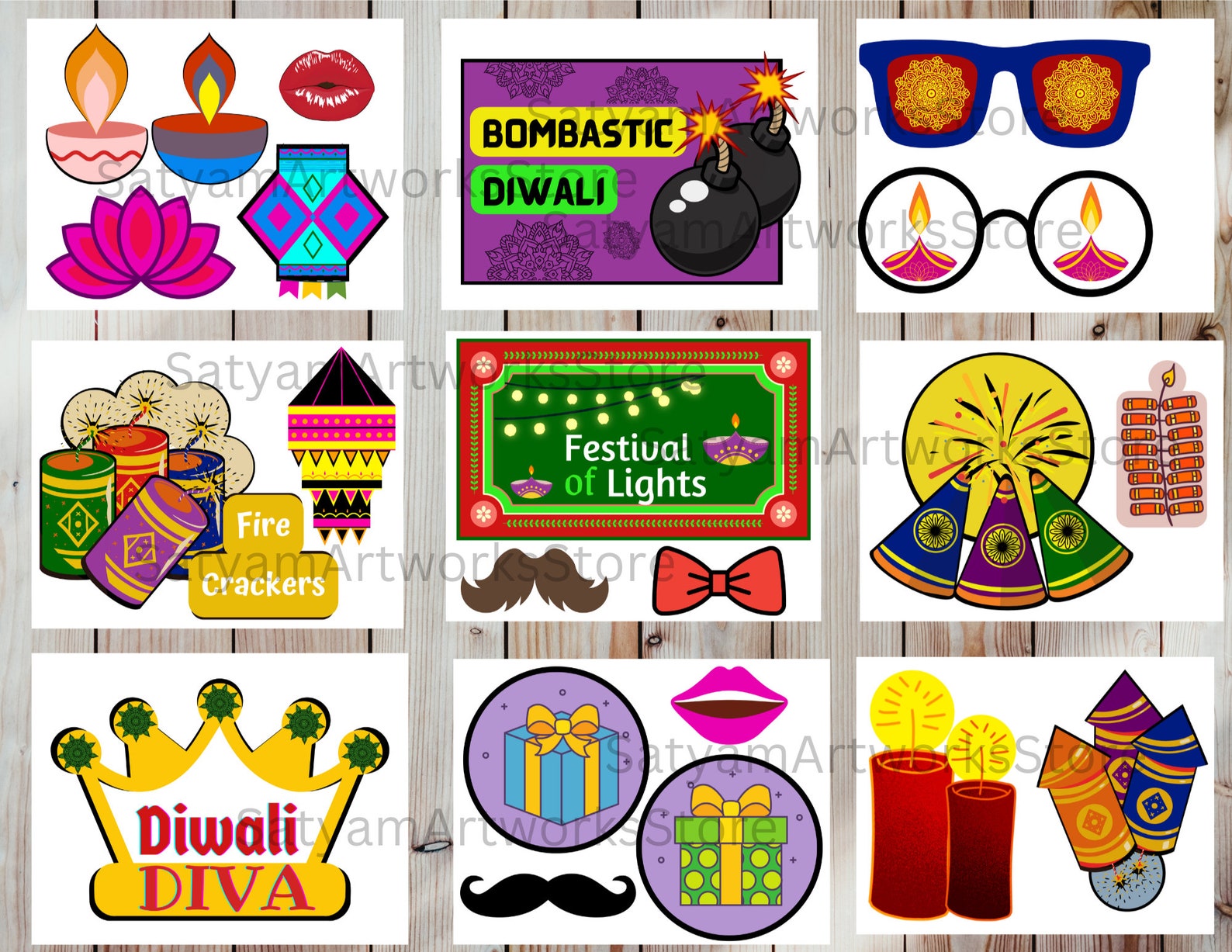 32 Diwali Themed Party Props, Diwali Photo Booth Props, Indian Festival ...