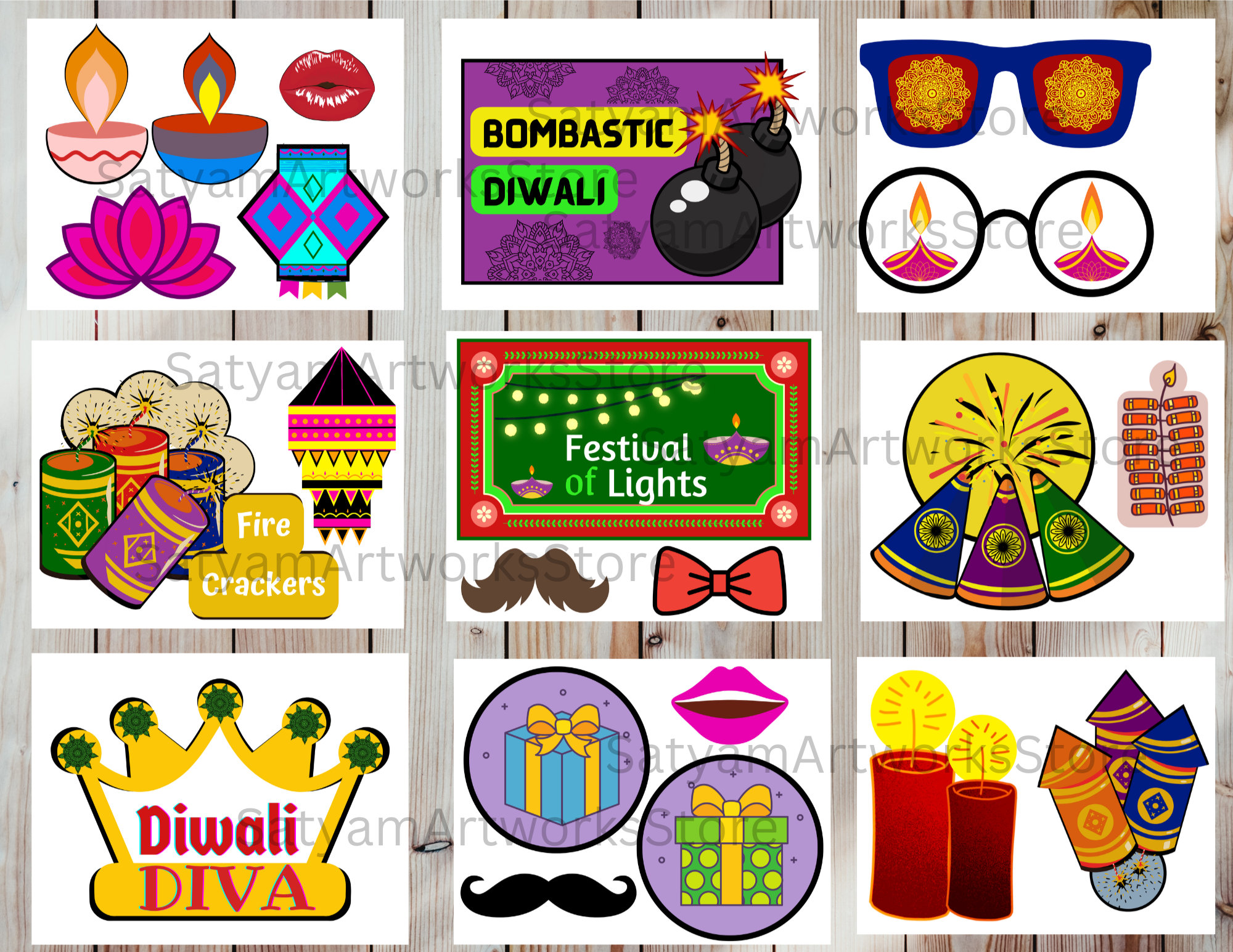 32 Diwali Themed Party Props, Diwali Photo Booth Props, Indian Festival ...