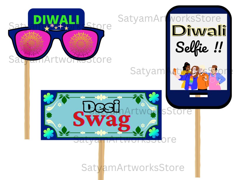 32 Diwali Themed Party Props, Diwali Photo Booth Props, Indian Festival ...