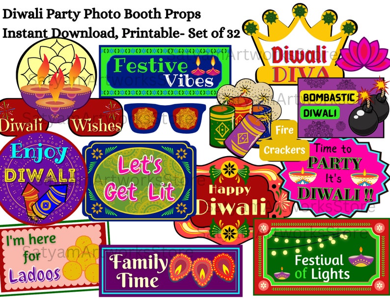 32 Diwali Themed Party Props, Diwali Photo Booth Props, Indian Festival ...