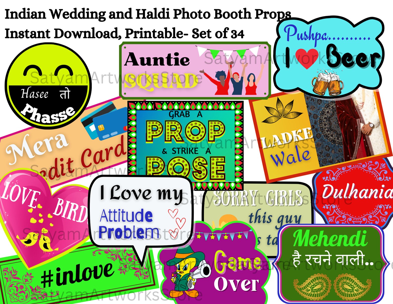 Indian Wedding Photo Booth Props: Bollywood Party Signs (digital ...