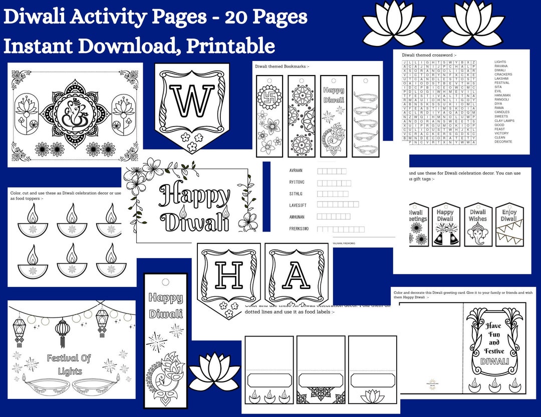 Diwali Activity Pages 20 Pages Diwali Coloring Pages for - Etsy UK
