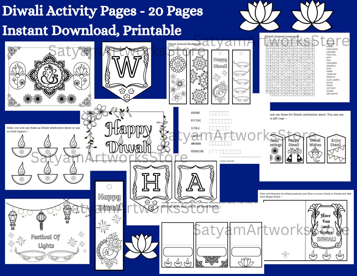 Diwali Activity Pages 20 Pages, Diwali Coloring Pages for Kids, Indian ...