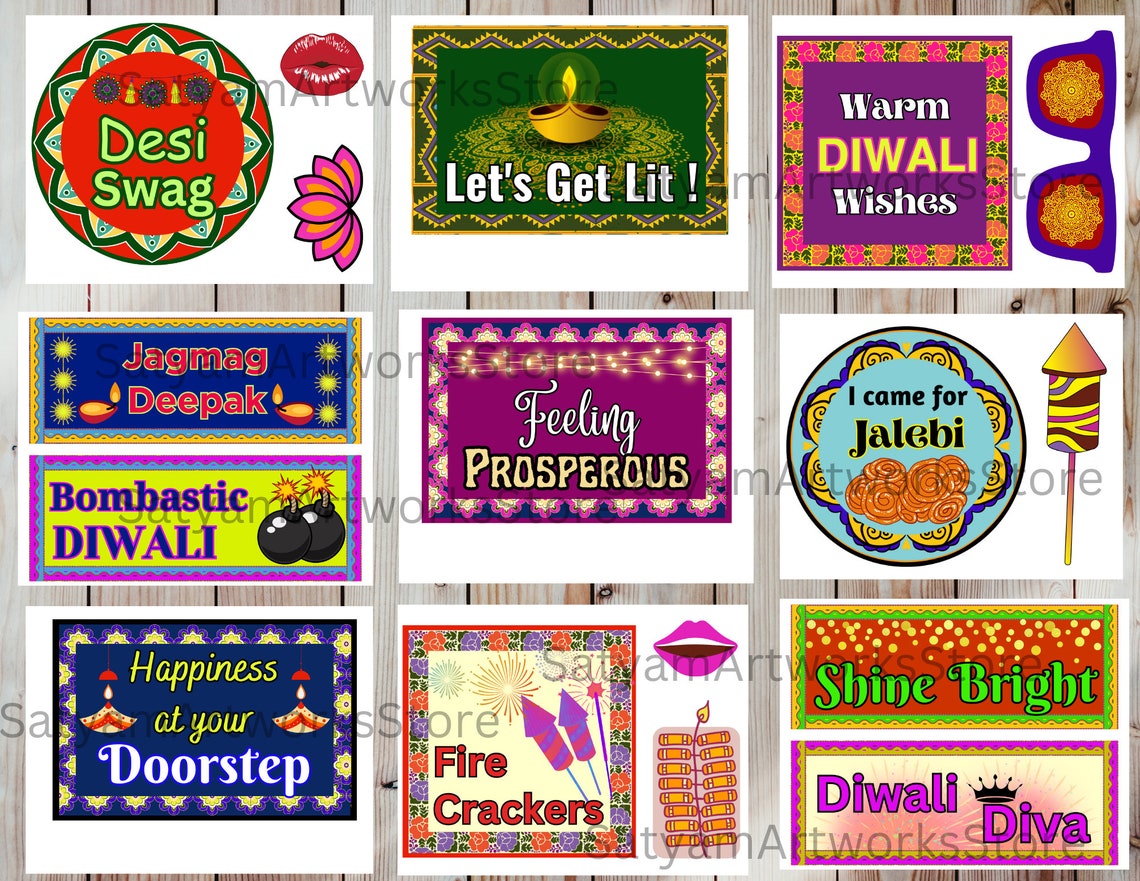 32 Diwali Themed Party Props Diwali Photo Booth Props Indian - Etsy