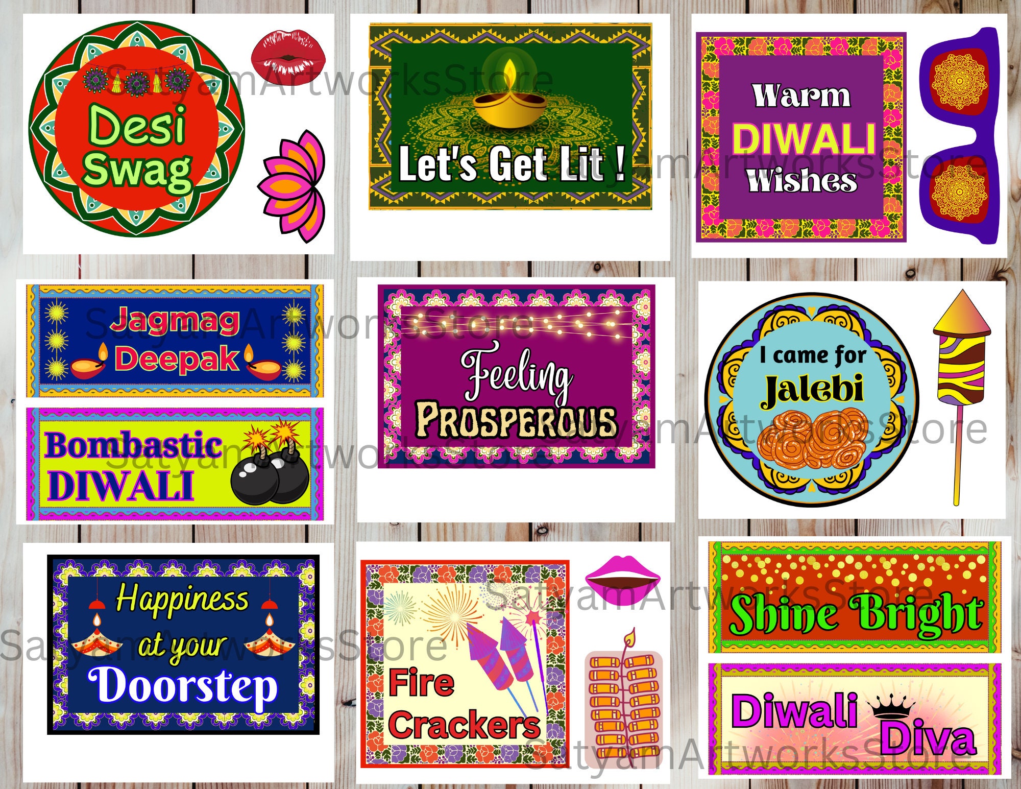 32 Diwali Themed Party Props, Diwali Photo Booth Props, Indian Festival ...