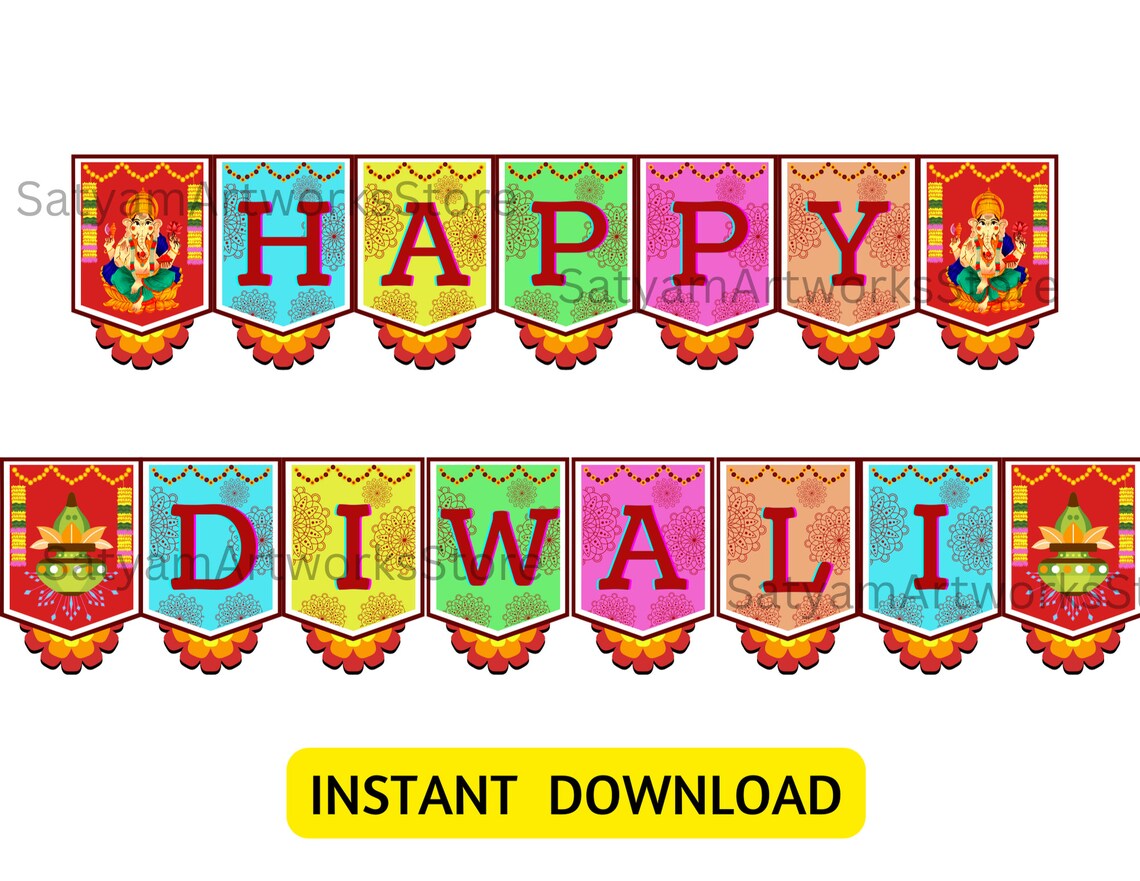 Diwali DIY Bunting, Instant Download, Printable Diwali Banner, Party ...