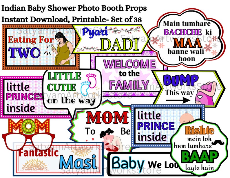 38 Baby Shower Photoshoot Prop ,printable Godhbharai Props for Family ...
