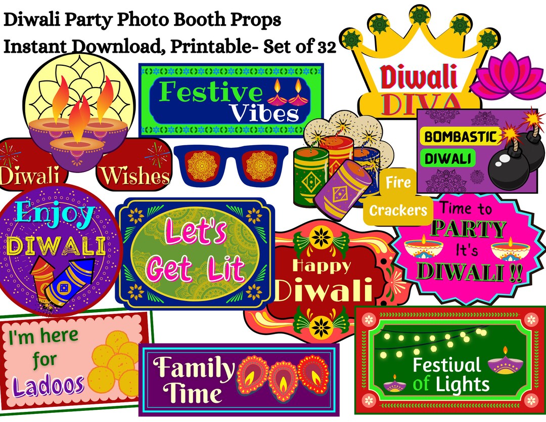 32 Diwali Themed Party Props Diwali Photo Booth Props Indian - Etsy
