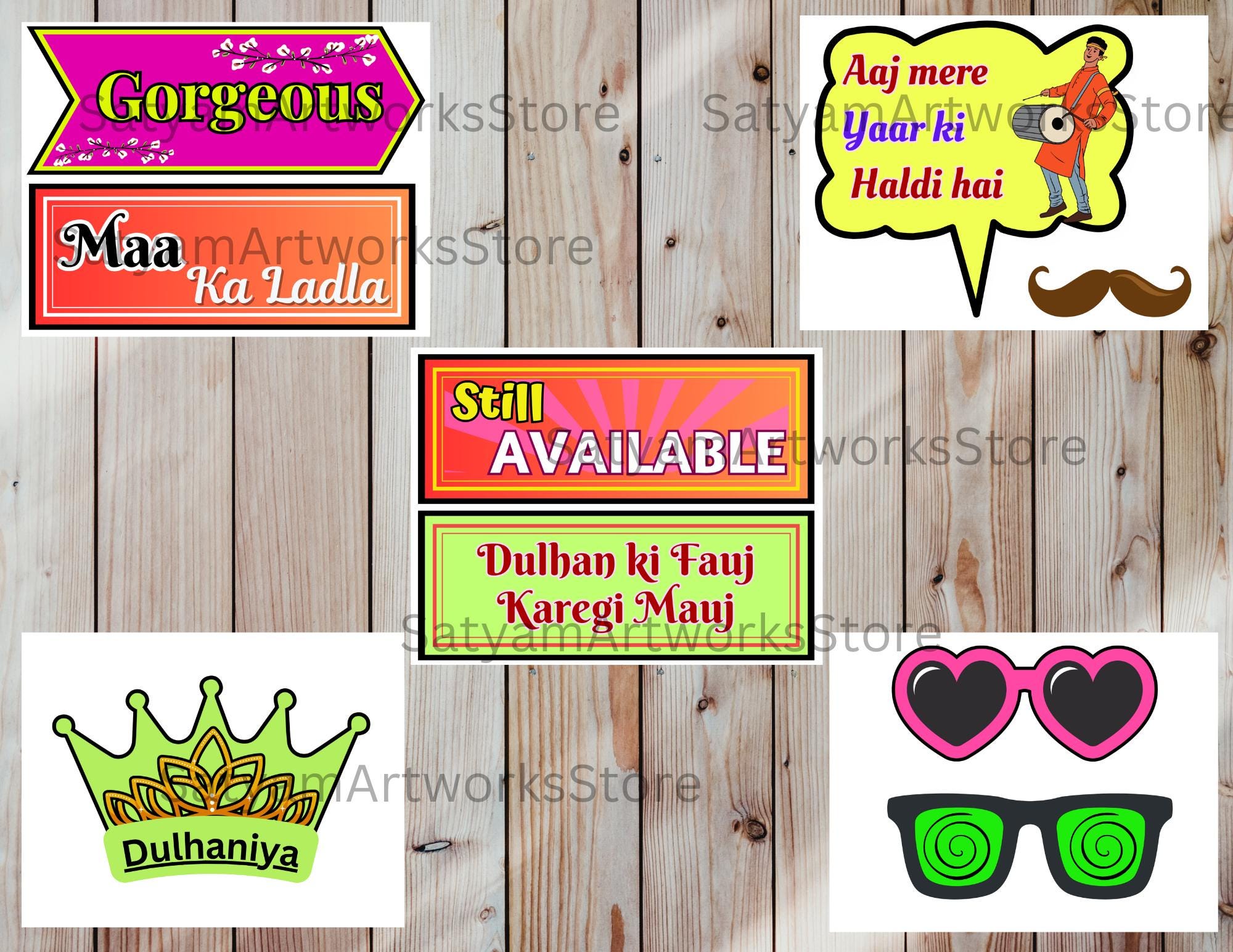 35 Indian Wedding Haldi and Mehndi Photo Booth Prop, Bollywood Wedding ...