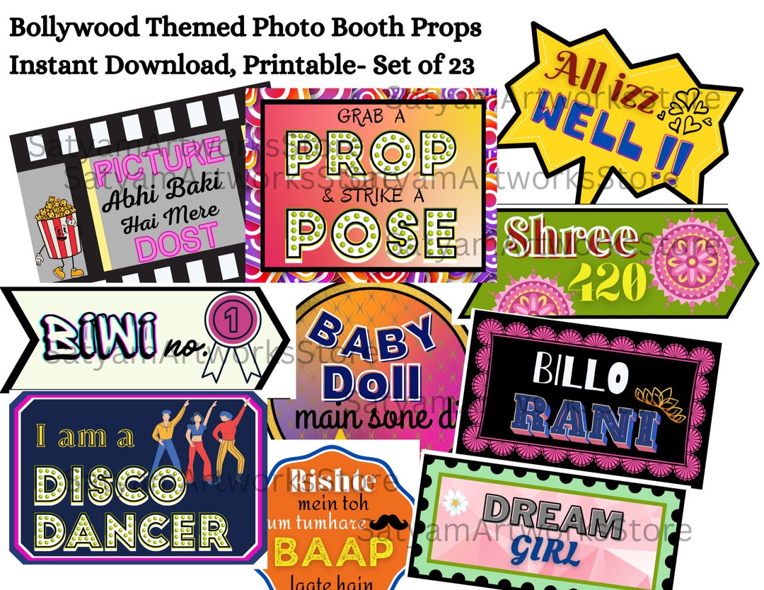 23 Bollywood Themed Party Props, Bollywood Photo Booth Props, Indian ...