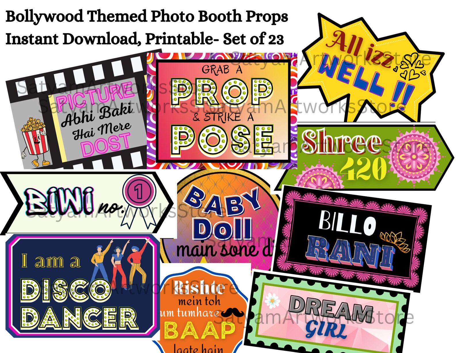 23 Bollywood Themed Party Props, Bollywood Photo Booth Props, Indian ...