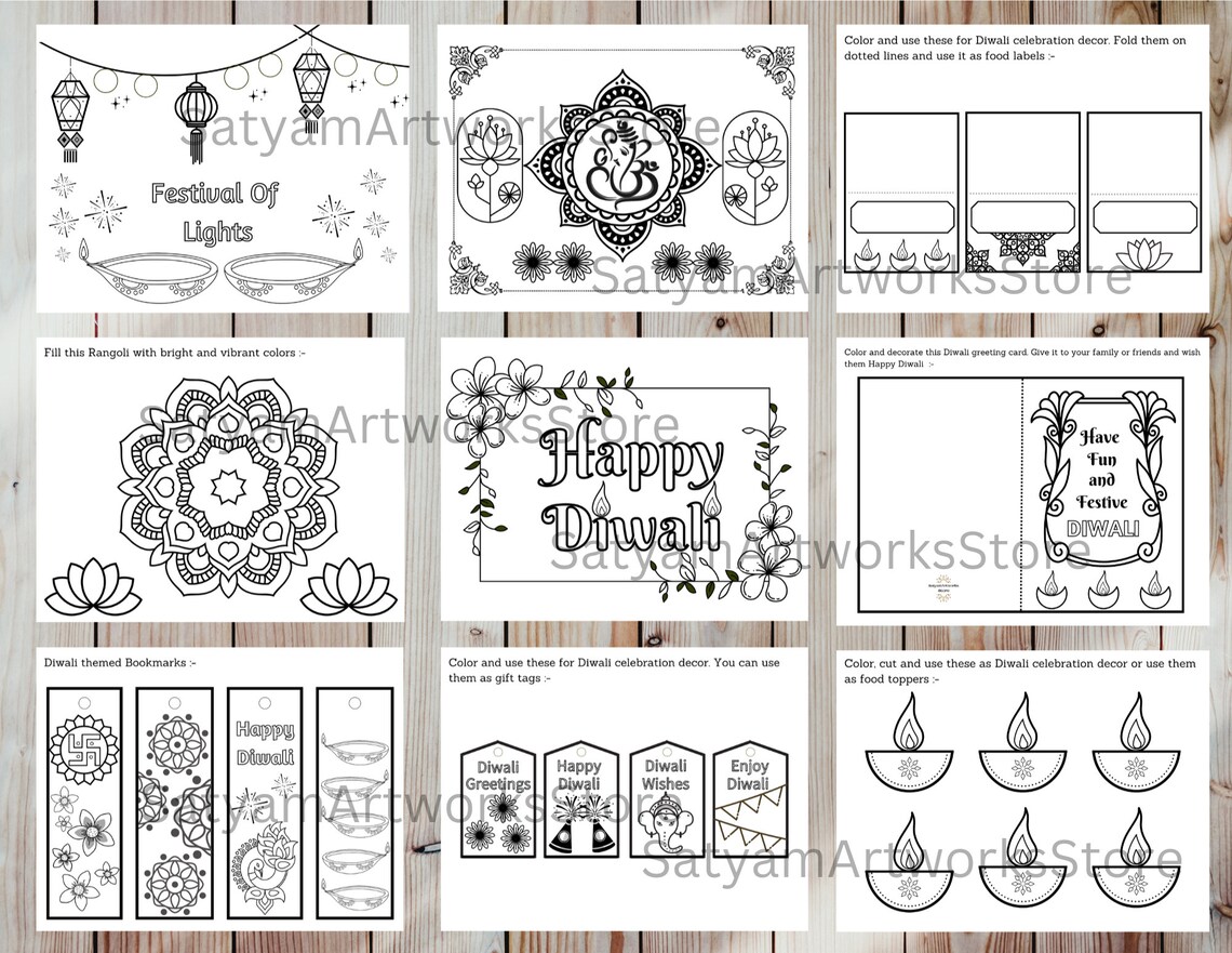 Diwali Activity Pages 20 Pages, Diwali Coloring Pages for Kids, Indian ...