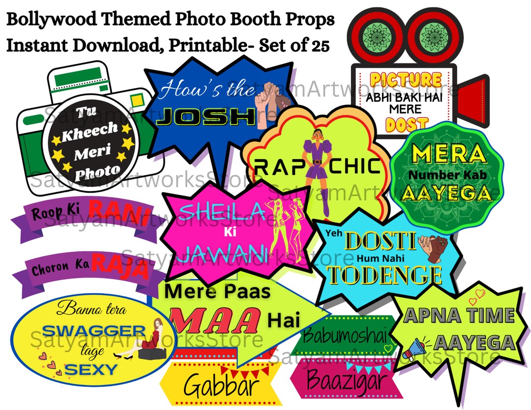 25 Bollywood Themed Party Props, Bollywood Photo Booth Props, Indian ...