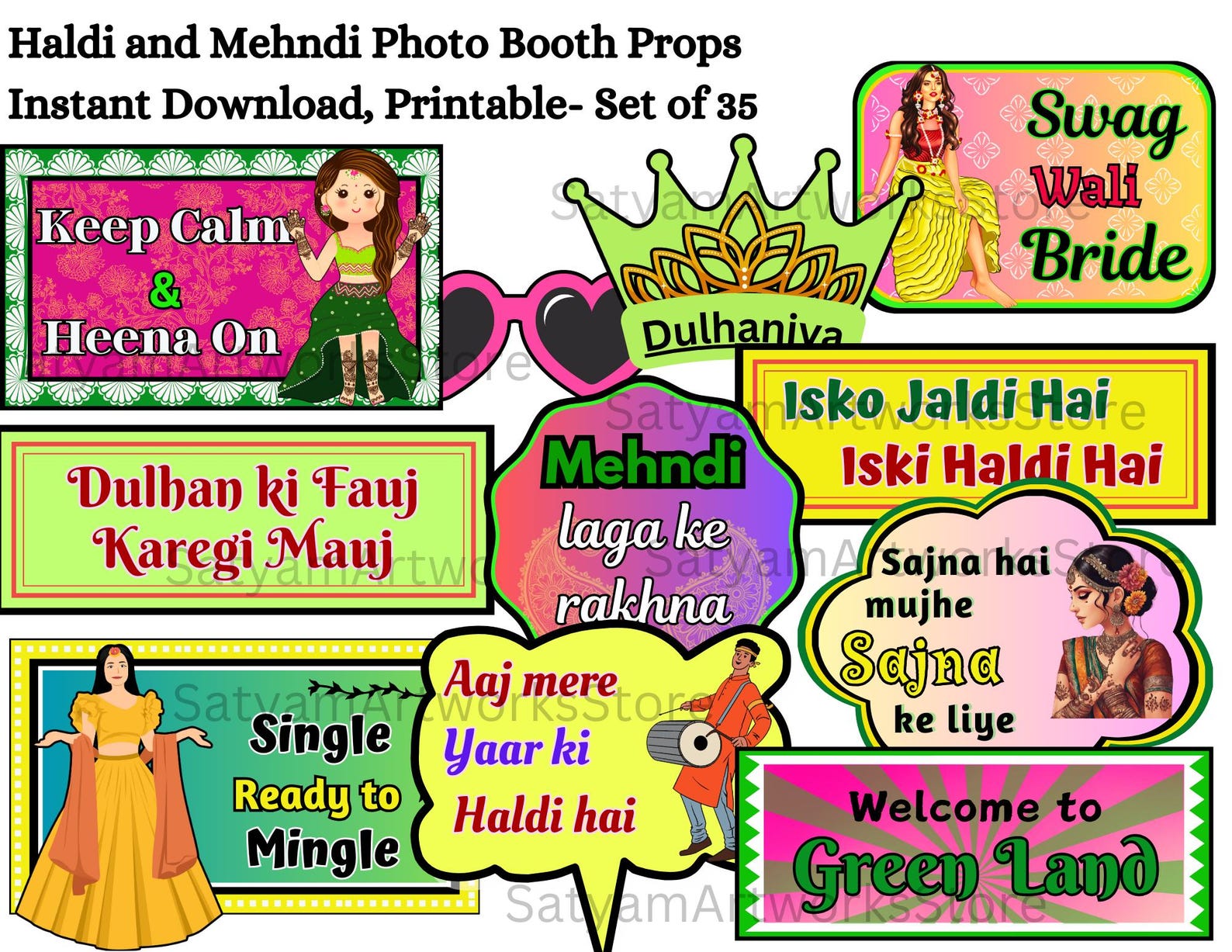 35 Indian Wedding Haldi and Mehndi Photo Booth Prop, Bollywood Wedding ...