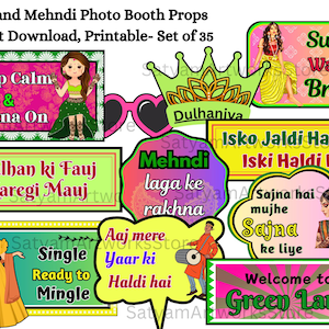 35 Indian Wedding Haldi and Mehndi Photo Booth Prop, Bollywood Wedding ...