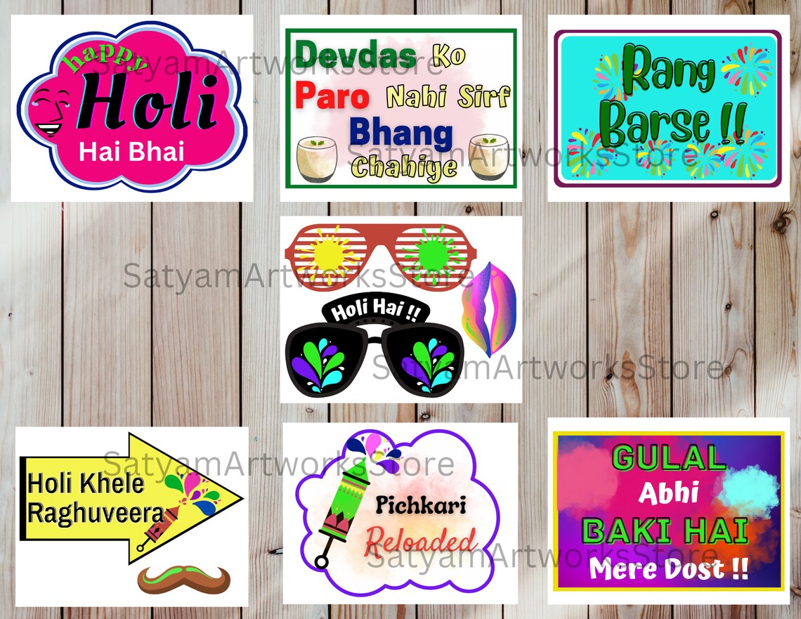 20 Holi Themed Party Props, Holi Photo Booth Props, Indian Festival ...