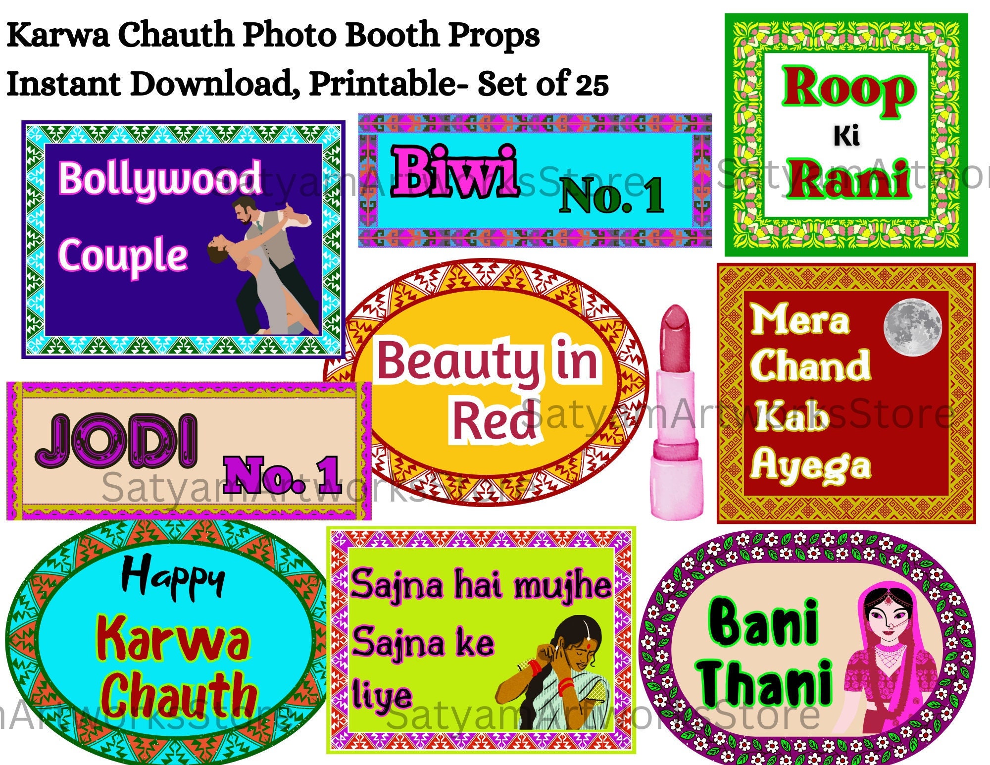 Karwa Chauth Props, Bollywood Photo Booth Props, Indian Festival Signs ...