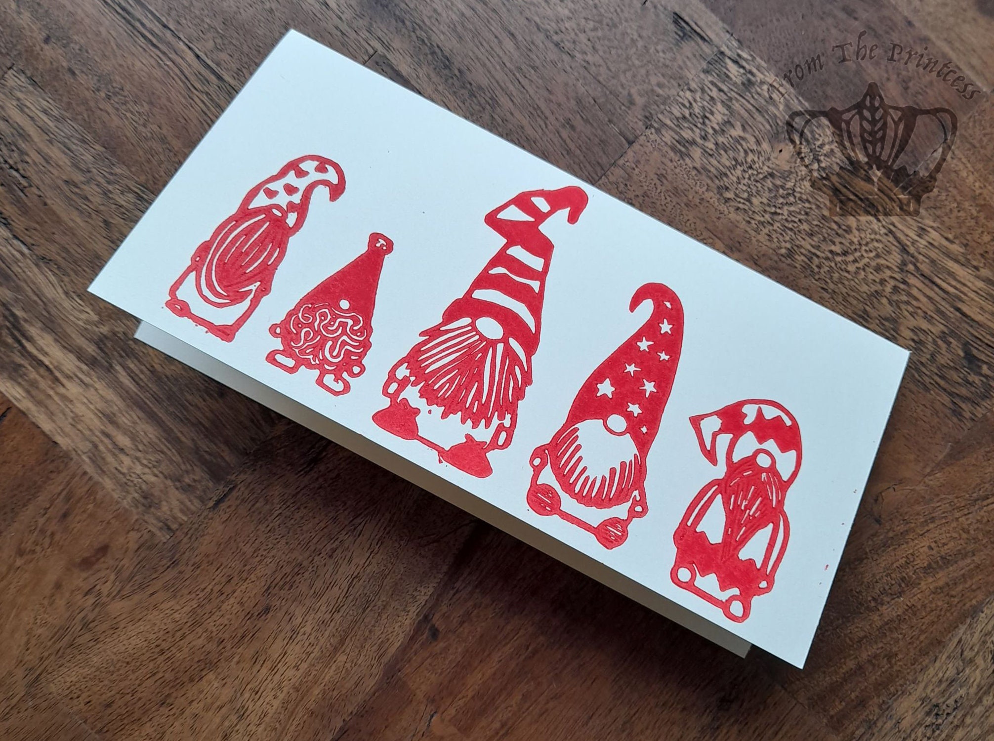 Christmas Gnome Card - Handmade Linocut Print Christmas Card, Scandi ...