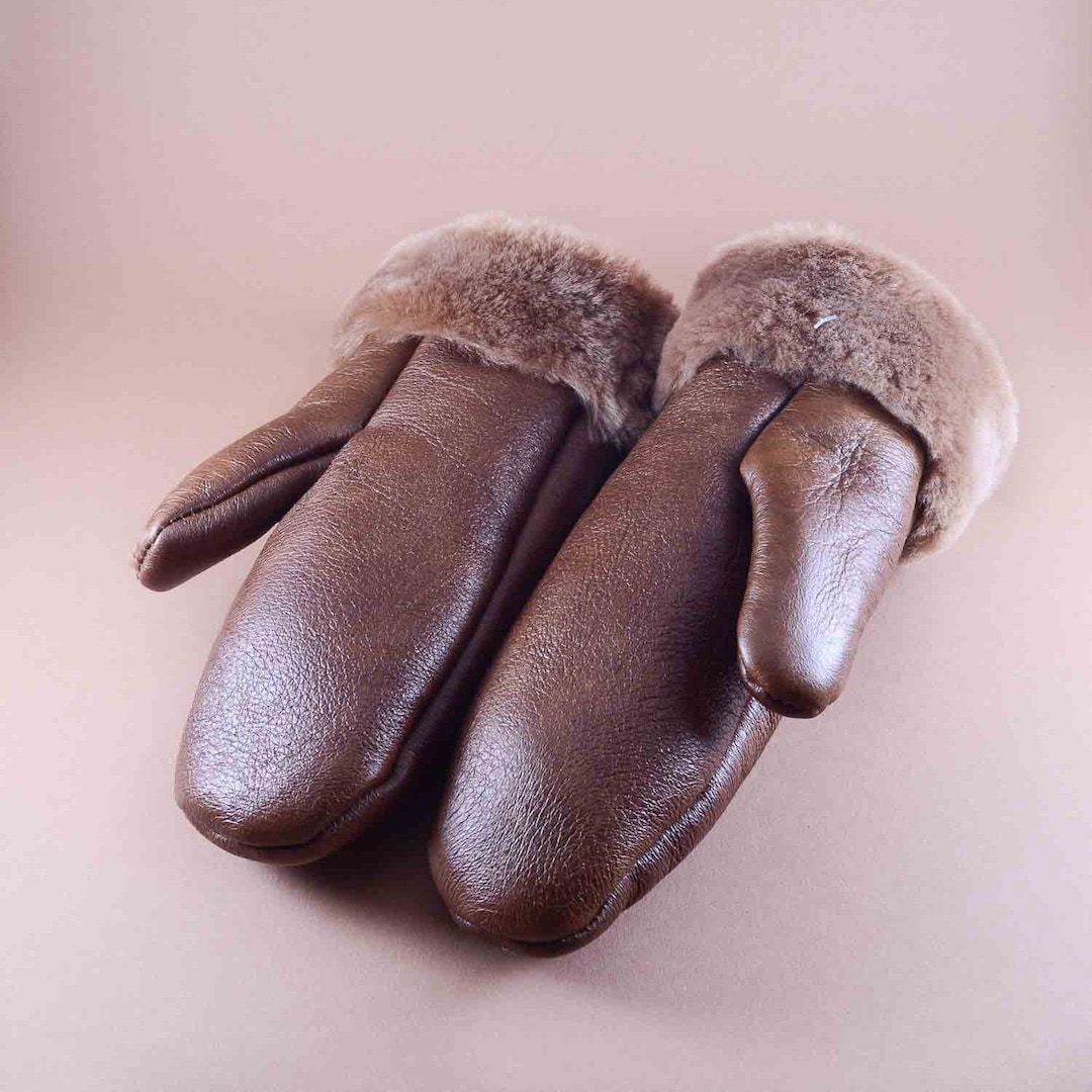 Genuine Leather Mittens / Sheepskin Mittens / Men's Women's Genuine ...