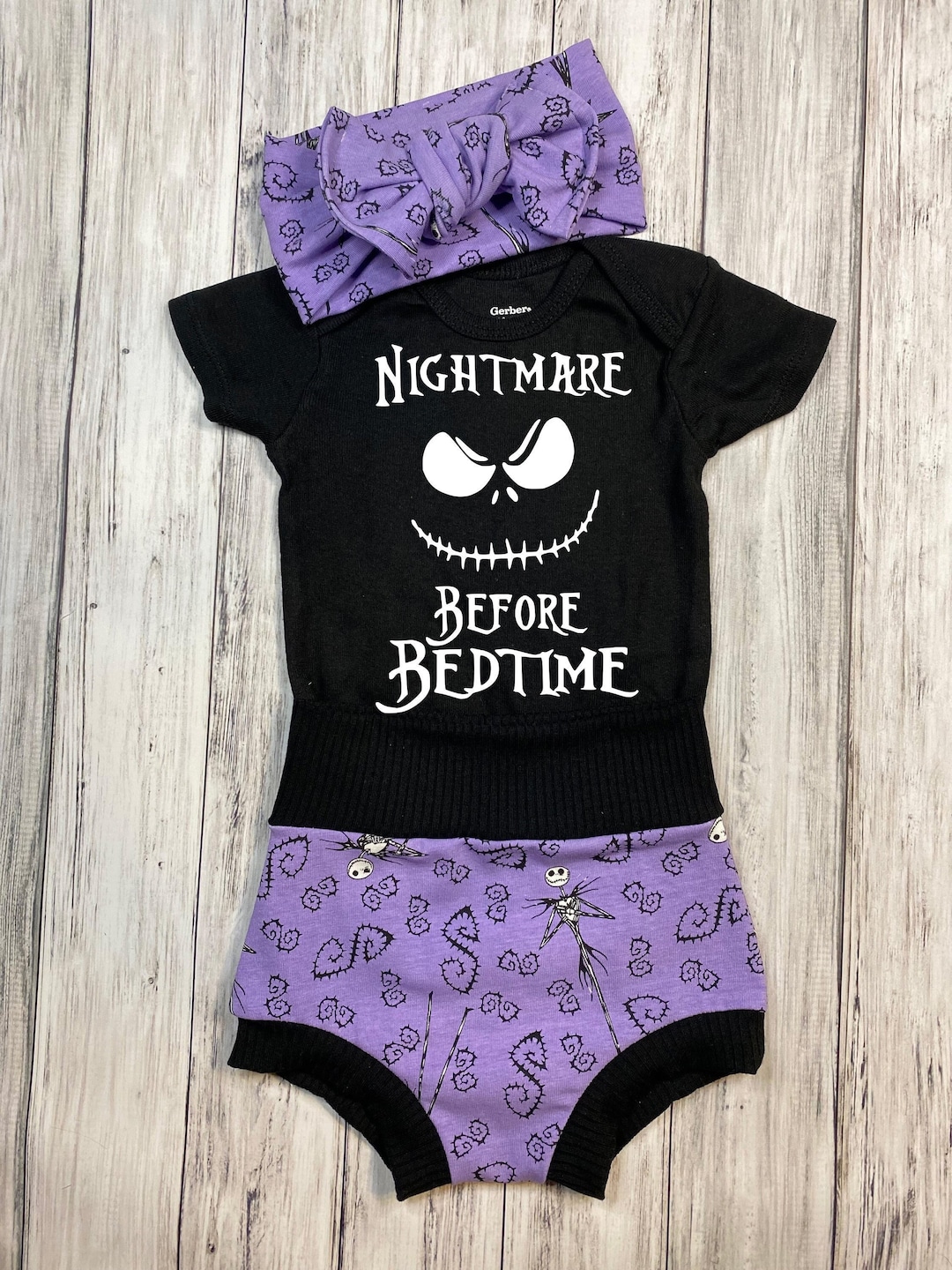 Nightmare Before Bedtime Jack Skellington Baby Toddler Bummies Bow and ...
