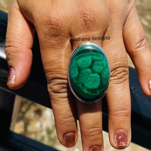 Natural Green Malachite Ring Solid 925 Sterling Silver High Quality ...
