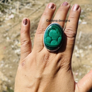 Natural Green Malachite Ring Solid 925 Sterling Silver High Quality ...