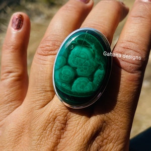 Natural Green Malachite Ring Solid 925 Sterling Silver High Quality ...
