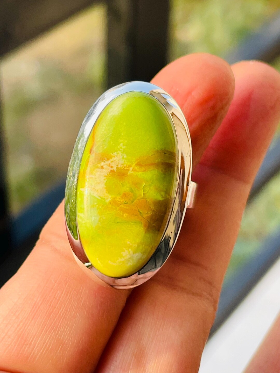 SUPER RARE Gaspeite Ring,solid 925 Sterling Silver Statement Ring ...