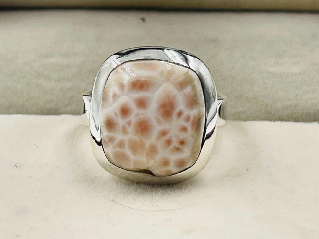 RARE Pink Natrolite Thomsonite Larimar Ring Solid 925 Sterling Silver ...