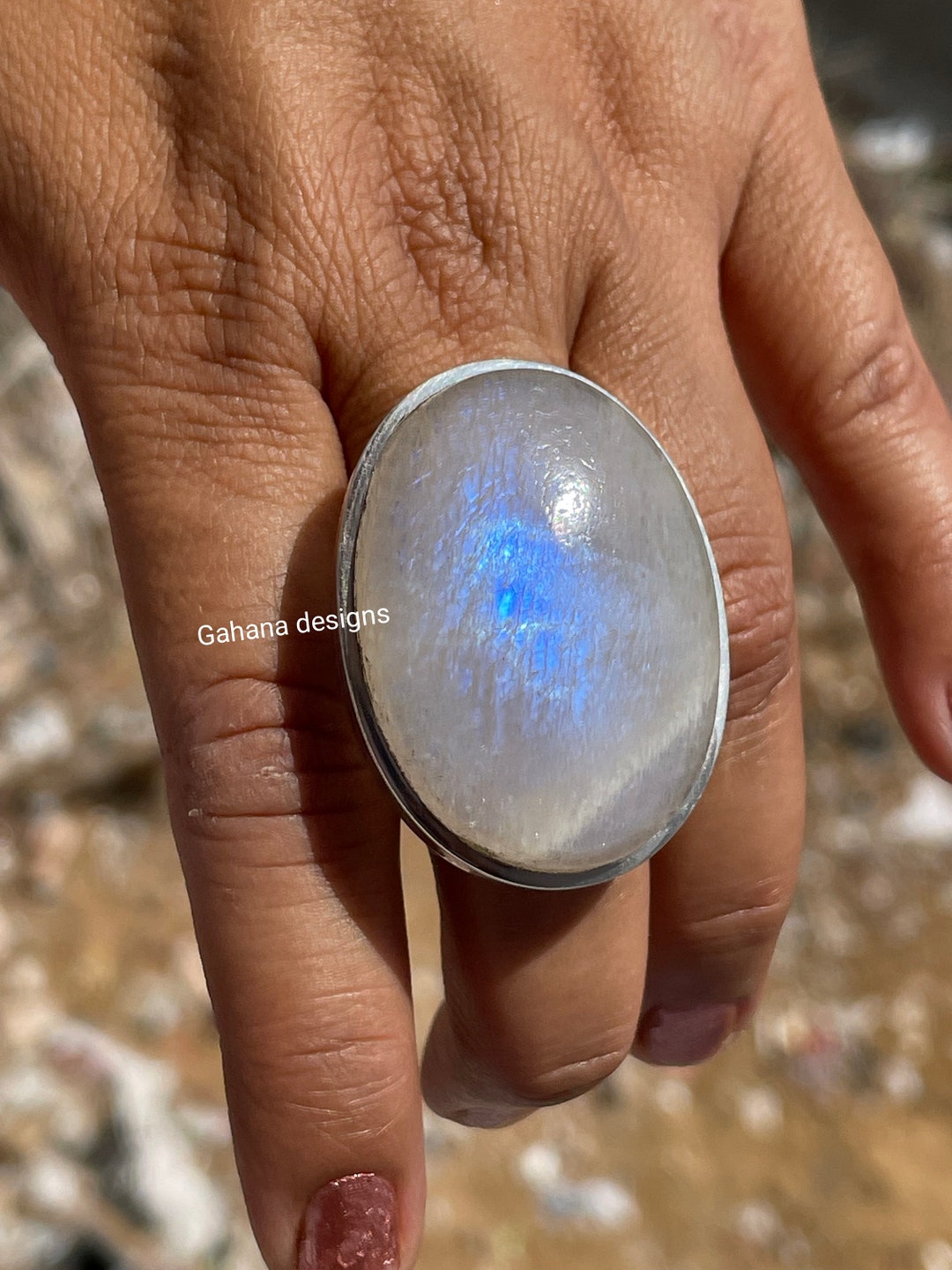 ONE OF KIND Shimmering African Moonstone Ring Solid 925 Sterling Silver ...