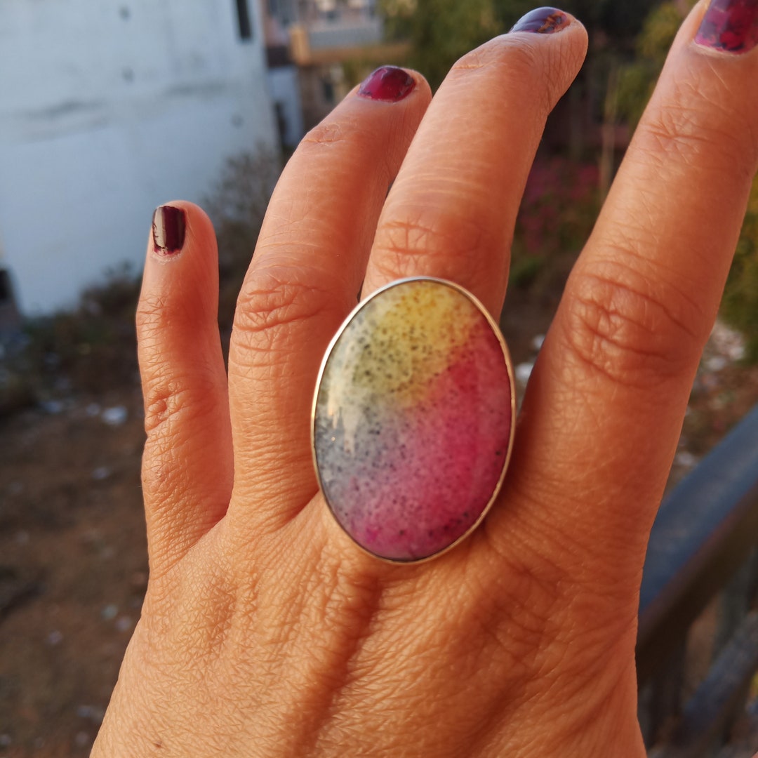 Handmade Rainbow Solar Quartz Ring: Oval Sterling Silver Unisex Ring - Etsy